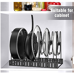 KAPTRON Pot Rack Organizer, 3 DIY Methods, Height and Position are Adjustable - 8 Pots Holder, Metal Kitchen Cabinet Pantry Pot Pan Lid Holder (BLACK)