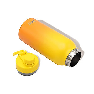 BUILT 32 Ounces Wide Mouth Cascade Double Wall Vacuum Insulated Stainless Steel Bottle with Chug Lid, Yellow and Orange Citrus Sunrise Ombre