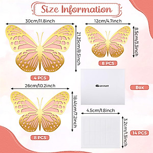 Geosar 20 Pcs 3D Large Butterfly Party Decoration 2 Layer Giant Paper Butterfly Stickers Big Butterfly Wall Decoration Set Large Butterfly for Birthday Baby Shower Nursery (Gold,Pink)