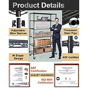 6 Tier Storage Metal Shelf 82"x48"x18" NSF Wire Shelving Unit with Wheels Heavy Duty Layer Rack with Casters, Sturdy Steel Metal Wire Rack for Pantry Kitchen Garage Rack (Black, 82"x48"x18")