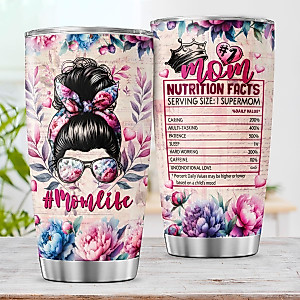 Mom Gifts, Mom Life Nutrition Facts, Tumbler 20 Oz With Lid And Straw, Coffee Mothers Cups Mother Insulated Funny For Tumblers Women Mama Day Handle