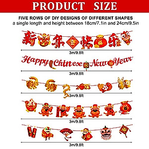 OBANGONG 5 Pcs 2023 Chinese New Year Banners Decorations Happy New Year Hanging Banners Ornaments Year of Rabbit Chinese Luna New Year Banner Spring Festival Party Supplies