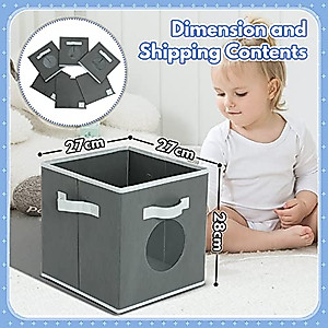GARPROVM Collapsible Storage Cubes 11 Inch Foldable Fabric Storage Cubes With Clear Window and 4 Leather Pu Material Handles for Shelves For Closet, Utility Room, Storage Room
