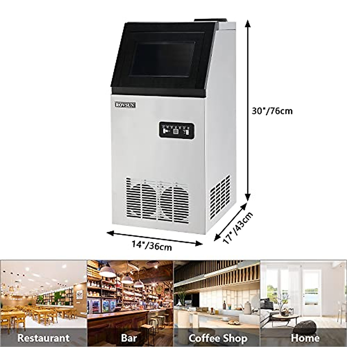 ROVSUN 110LBS/24H Commercial Ice Maker Machine with 24lbs Storage Bin, Freestanding Ice Machine for Home Office Restaurant Bar Cafe, Includes Scoop & Connection Hose