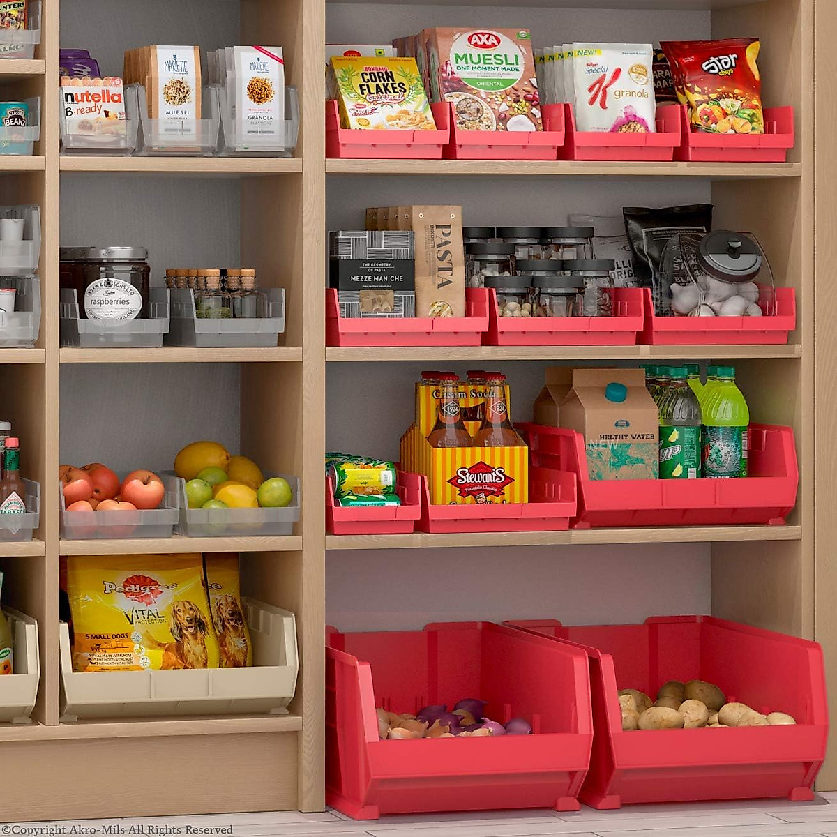 Akro-Mils 30158 Plastic Nesting Shelf Bin Box, (18-Inch x 8-Inch x 4-Inch), Red, (12-Pack)