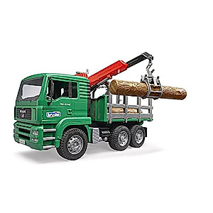Bruder Toys - Forestry MAN Timber Truck with Fully Functioning Loading Crane, Tilting Loading Bed, and 3 Loadable Trunks - Ages 4+