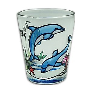 Hawaiian Hand Painted Shot Glass Dolphins