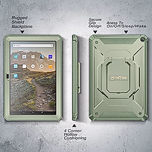 Fintie Case for Amazon Fire HD 10 & Fire HD 10 Plus (11th Generation, 2021 Release) - [Tuatara Rotating] Multi-Functional Grip Carry Stand Cover w/Built-in Screen Protector, Sage Green