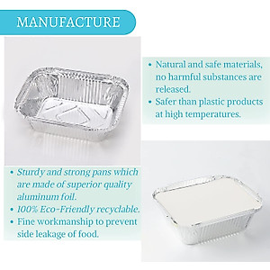 FUIIKEEM Small Aluminum Pans with Lids -(5"×4"×1.8") 1 LB Capacity Tin Foil Food Containers with Lids - 40 Pans and 40 Lids - for Cooking, Baking, Meal Prep