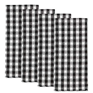 DII French Check Kitchen Collection Decorative Oversized Cotton Dishtowels, 18x28, Black/White, 4 Piece