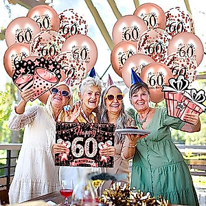 Rose Gold 60th Birthday Decorations for Women 6Pcs 60th Birthday Yard Signs Made in 1963 Lawn Sign & 18Pcs Rose Gold 60th Birthday Balloons for 60 Years Old Party Anniversary Outdoor Decor Supplies