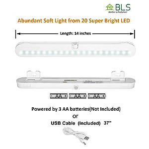 BLS T01L LED Closet Light Super Bright 20 LED Under Cabinet Lighting Battery Powered / DC Input Wireless Motion Sensing Light, Auto On Off Switch, Motion Sensor & Light Sensor, Light Beam Adjustable