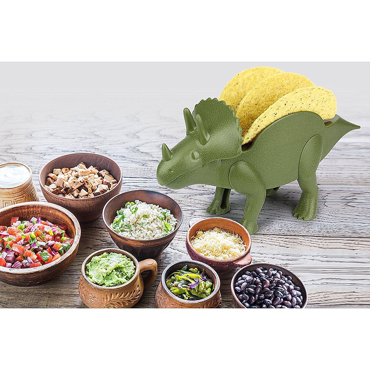 TriceraTACO Taco Holder, Set of 1 - Dinosaur Novelty Taco Stand Party Plate Serveware - Holds 2 Tacos!