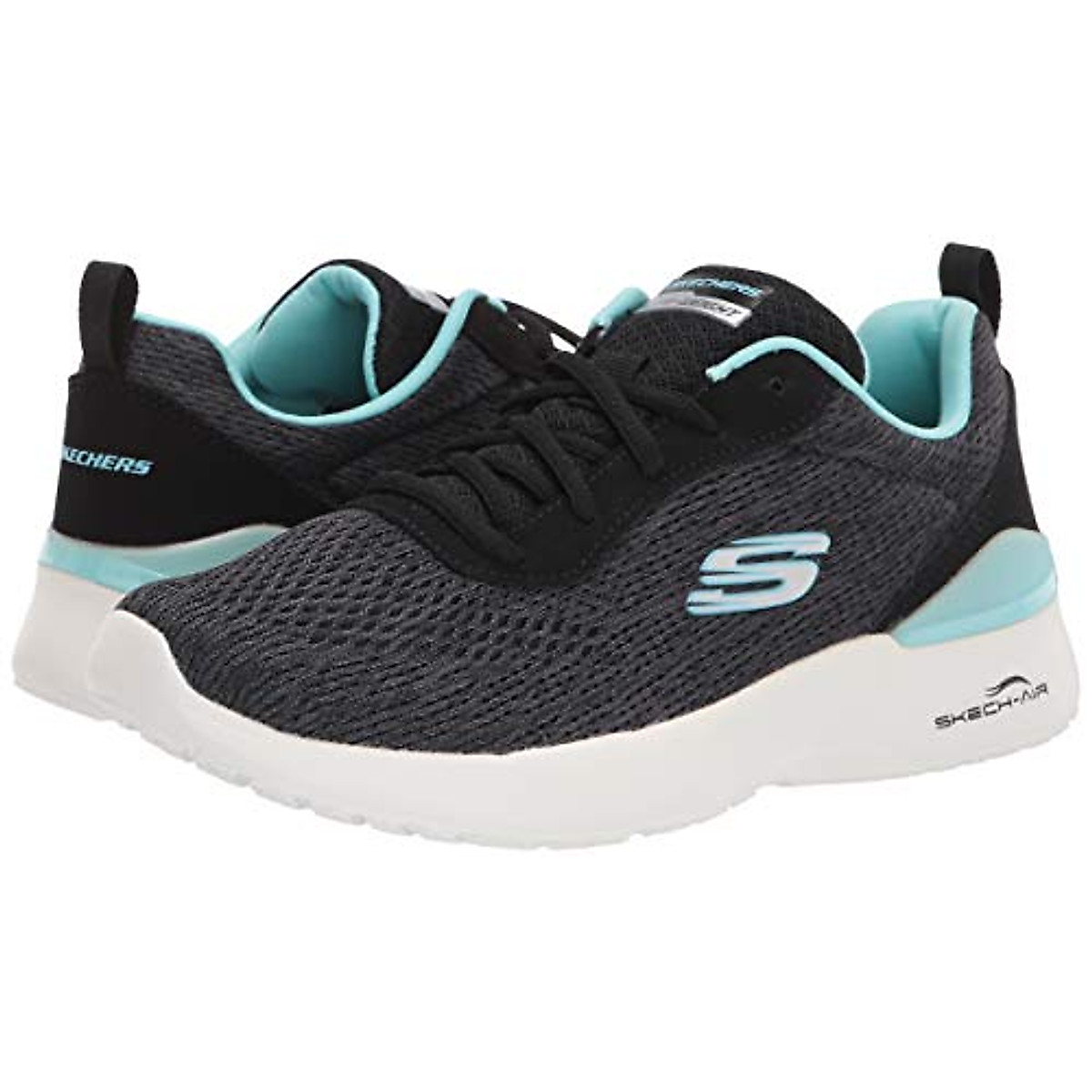 Skechers Women's Skech-Air Dynamight - Top Prize Sneaker, Black/Turquoise, 7 W