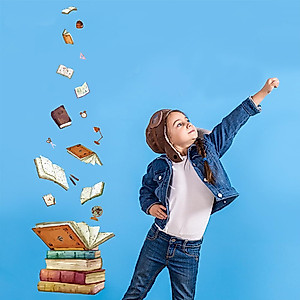 SUPERDANT Magic Book Wall Decals Wall Stickers with Flying Book School Bag Scissors for Bedroom Wall Mural Ruler Globe Wall Decor for Reading Room Classroom Birthday Gift