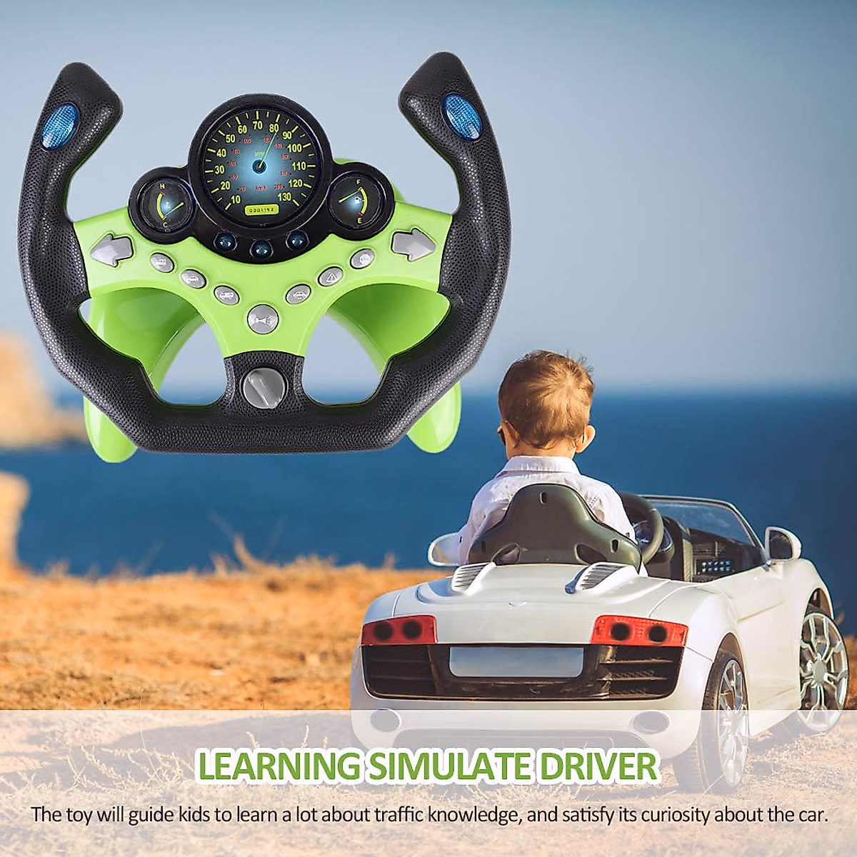 Coherny Steering Wheel Toy Driving Controller Portable Driving Copilot Toy Educational Sounding Toy Gift Driving Wheel with Music for Kids