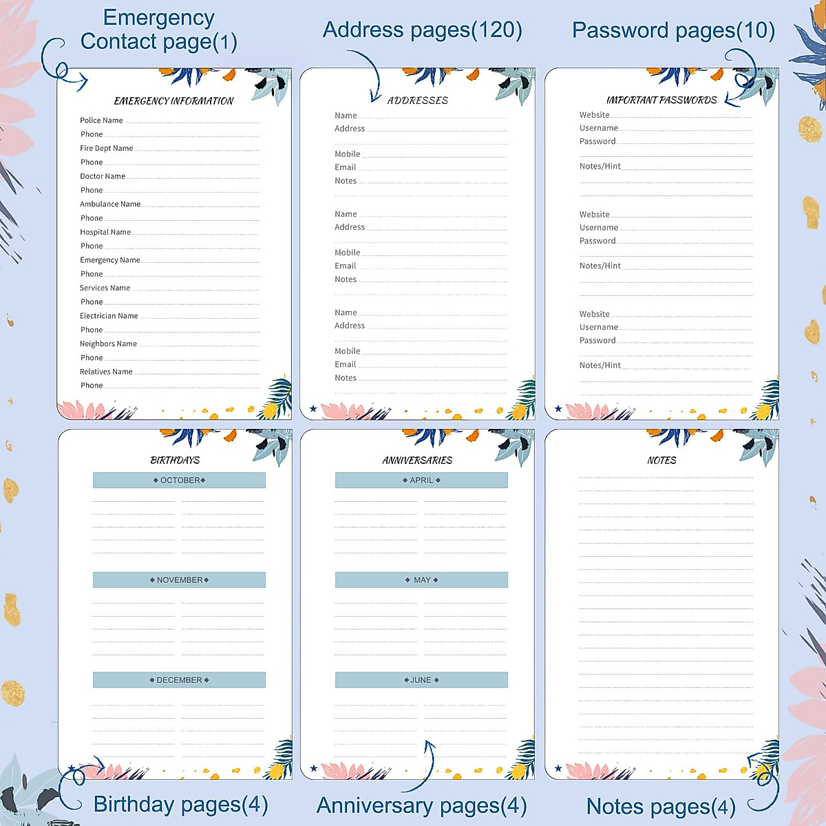JUBTIC Address and Password Book with Alphabetical Tabs Hardcover Spiral Bound Address Organizer for Contacts,Internet Website Logins,Telephone Book Notebook Journal for Home Office,5.2" x7.7"