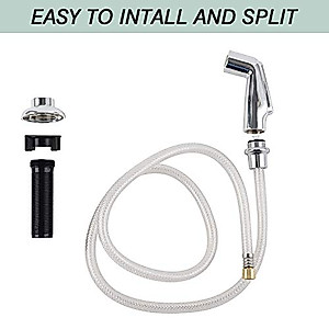 iFealClear Kitchen Sink Side Sprayer, Kitchen Sink Faucet Replacement Parts Compatible with Moen/ 1/4inch Sink Connector Faucet, Pull Out Sprayer with Hose for Home School, 3 Adapters, Chrome