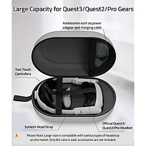 Syntech Large Hard Carrying Case Compatible with Oculus/Meta Quest 3, Quest 2/Pro Accessories PICO4 VR Headset with Elite Strap, Touch Controllers and Others, High Capacity for Storage, Travel (Gray)
