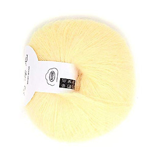 Yarn Mohair E11Wool Yarn for Knitting Soft Mohair Knit Long Wool Yarn DIY Scarf Crochet Thread Supplies (with A Crochet)(Light Yellow)