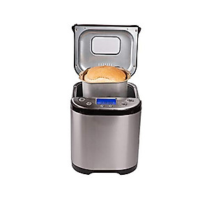 FRIGIDAIRE Bread Maker Machine with Nonstick Bowl, Bread Hook, Measuring Cup & Spoon. 15-in-1, Gluten-Free Bread, Cake& Yogurt, 3 Crust Colour options and more. 3 Loaf Sizes. 2LB XL- Stainless Steel