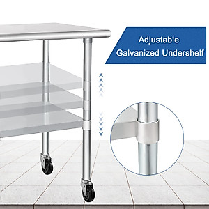 HARDURA Stainless Steel Table with Wheels 24 x 30 Inches Casters NSF Heavy Duty Commercial Work & Prep Table with Undershelf and Galvanized Legs for Restaurant Kitchen Bar and Hotel Garage