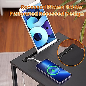 Heybly Side Table Set of 2, C Shaped Nightstand End Sofa Table with Charging Station for Small Spaces,Snack Couch Tables with Phone Holder, 2 USB Ports and Power Outlets HET001CB2