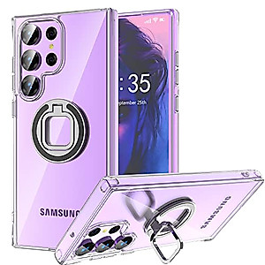 WATACHE Design for Galaxy S23 Ultra Case, Clear Crystal Slim Fit S23 Ultra Protective Hard PC Phone Case Cover with Ring Holder Kickstand for Samsung Galaxy S23 Ultra 2023,Clear 1