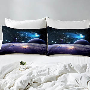 Full 3-Piece Galaxies Comforter Sets - 3D Printed Space Themed Duvet Cover Set Luxury Kids Boys Bedding All-Season Down Galaxy Series Bedding Set for Adult Teen Universe Pattern Bedspread Cover