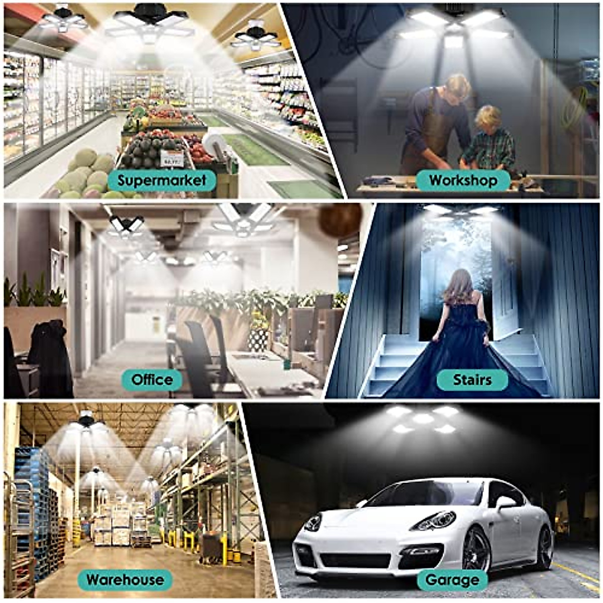 AYSEMO 100W 10000LM Super Bright Led Light Bulbs, 6500K Daylight Garage Light Bulb with 5 Adjustable Panels, E26/E27 Screw in Garage Lighting LED, High Bay Light for Garage Basement Barn