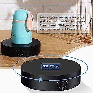 Hicarer Rotating Display Stand 360 Degree Motorized Rotating Turntable Display Stand with USB Power Cable for Photography Products and Shows, Black (PVC)