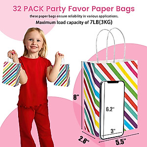 Shindel 32PCS Rainbow Gift Bags, Colorful Paper Bags Goodie Bags with Handles, 5.5"x2.8"x8" Party Favor Bags for Graduations, Baby Showers, Birthdays and Party Supplies