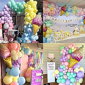Pastel Balloon Garland Arch Kit, 142pcs Pastel Balloons Macaron Rainbow Balloons Ice Cream Foil Party Balloons for Baby Shower Girls Birthday Ice Cream Theme Party Decorations