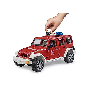 Bruder Jeep Rubicon Fire Rescue Vehicle with Electronic Emergency Siren Sounds and Fireman Figurine