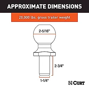 CURT 40009 Chrome Trailer Hitch Ball, 20,000 lbs, 2-5/16-Inch Diameter, 1-1/4 x 2-3/4-Inch Shank