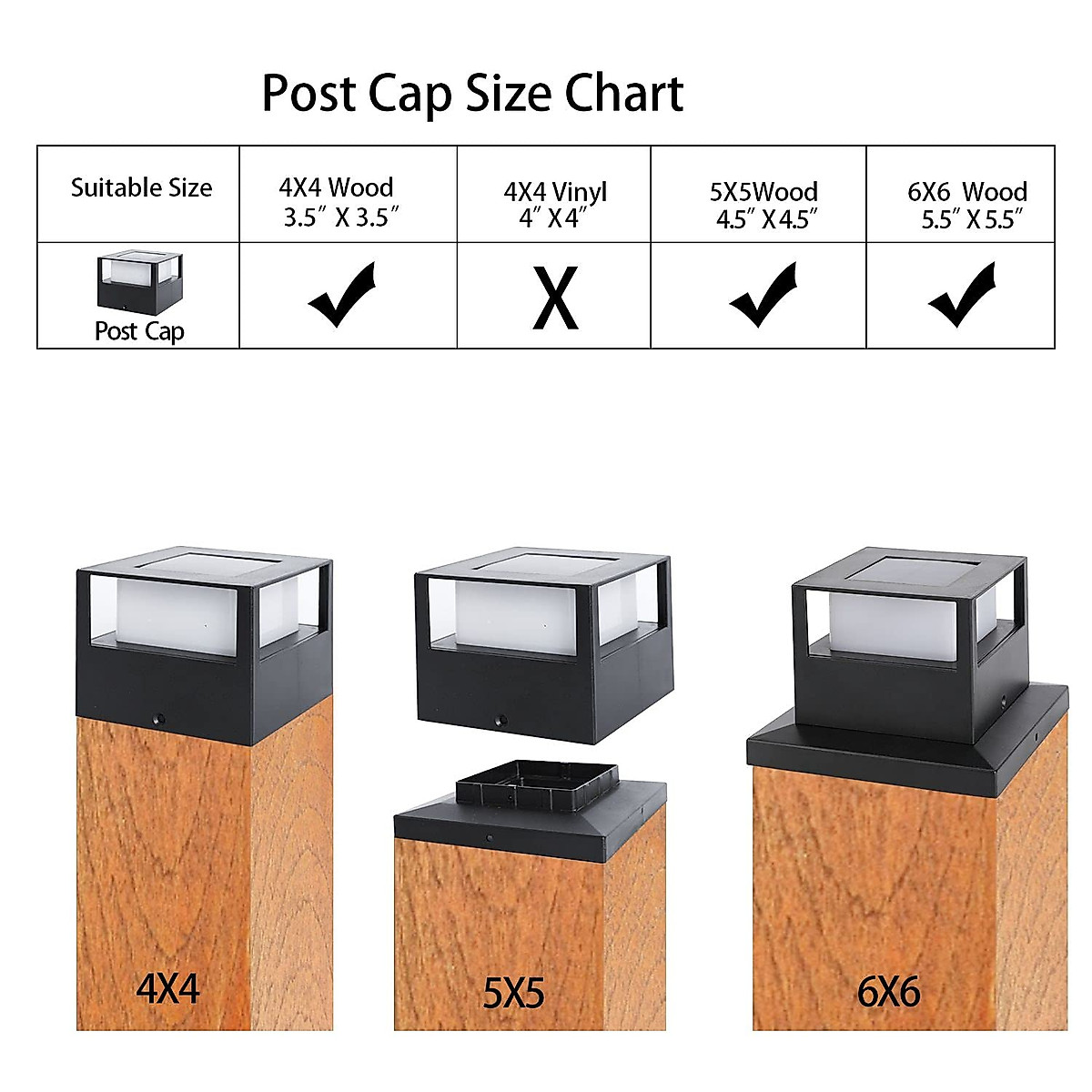 Viewsun 4 Pack Solar Post Lights, Outdoor Garden Solar Powered Fence Post Cap Lights with SMD LEDs Waterproof Light Decorative for Fence Deck or Patio Decor, Fits 4x4, 5x5 or 6x6 Wooden Posts