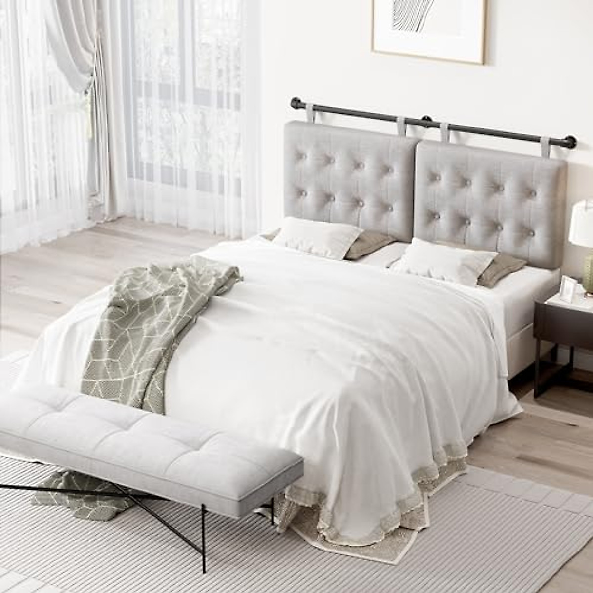 Yojoker Wall Mounted Headboard Queen, Hanging Upholstered Headboards for Queen Size Bed, Boho Floating Dorm Bed Headboard, Upholstery Button Tufted Wall Head Board for Bedroom-Grey