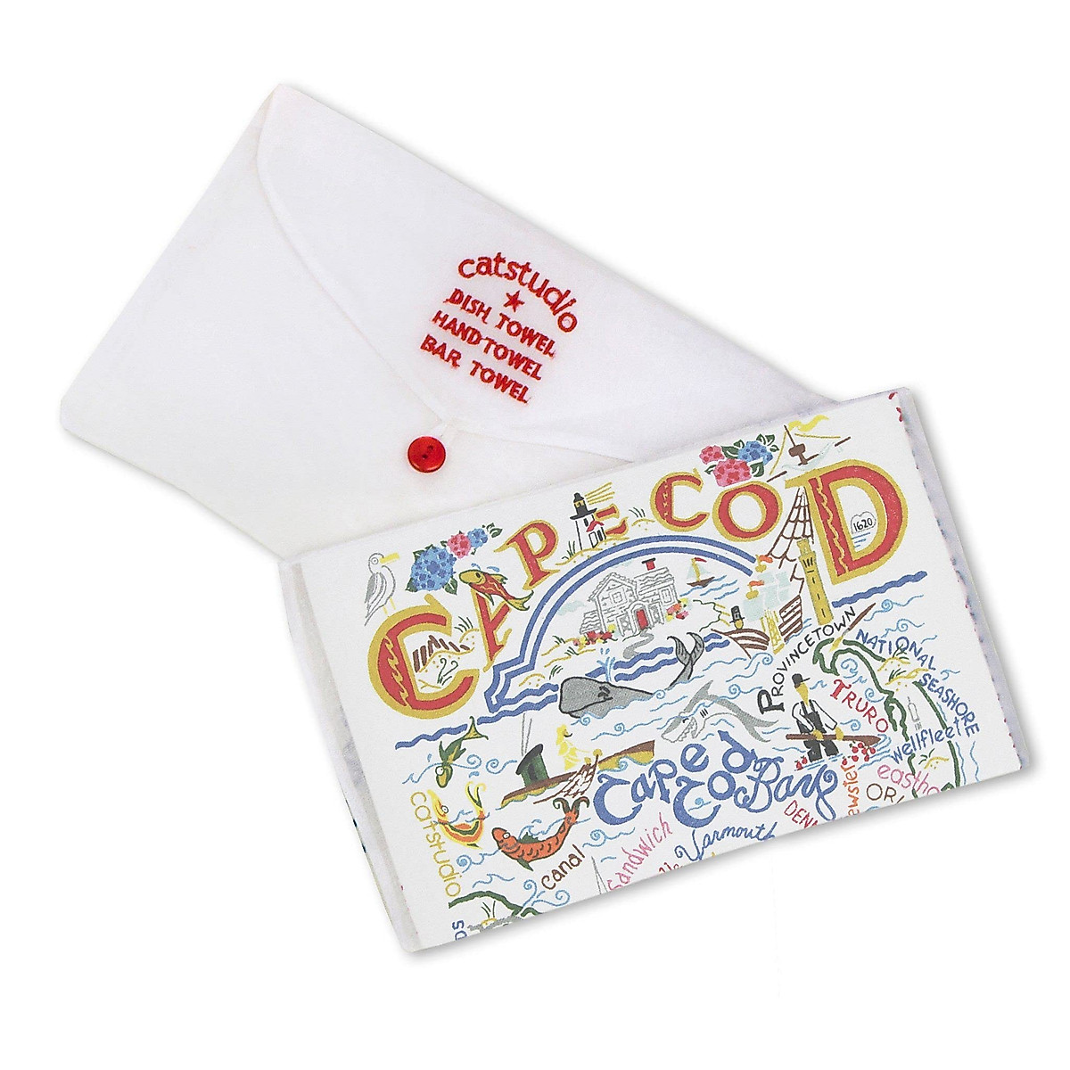 Catstudio Cape Cod Dish Towel - U.S. City Souvenir Kitchen and Hand Towel with Original Artwork - Perfect Tea Towel for Massachusetts Lovers, Travel Souvenir