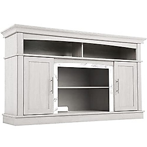 LGHM 58" TV Stand, Entertainment Center for 65 inch TV with Faux Marble Finish, Farmhouse White with Open Storage Shelves and Cabinets for Living Room, Bedroom