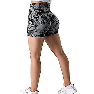 YEOREO Professional Tie Dye Seamless Biker Shorts for Women 3.6" Booty Scrunch Workout Shorts High Waisted Gym Yoga Shorts Black S