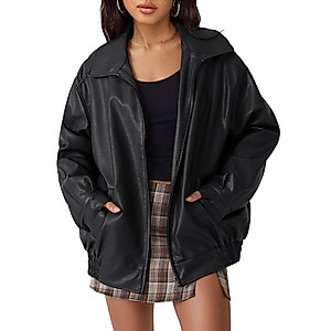 AUTOMET Womens Oversized Leather Jackets Faux Suede Fall Fashion Motorcycle Coats Winter Outfits Clothes Y2k Tops Black XXL