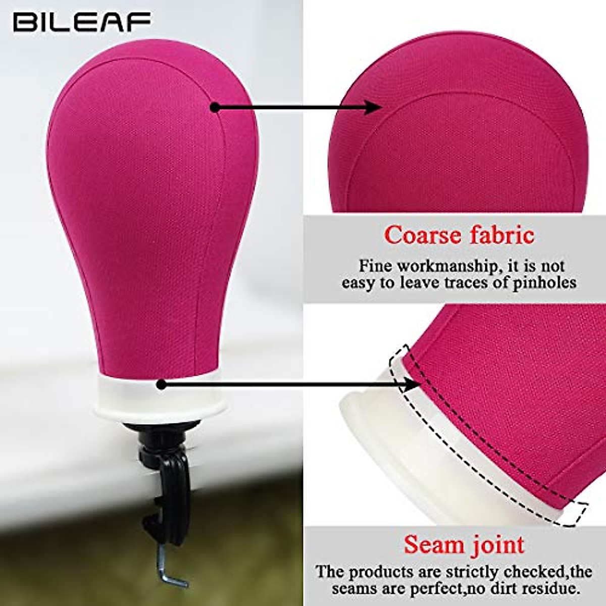 22 Inch Canvas Block Head Mannequin Wig Head With Stand Pink Styling Mannequin Block Head Set Display Mannequin Head with Mount Holes(Rosy Head)