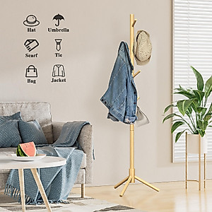 Z&L HOUSE Coat Rack Freestanding, Pure Natural Solid Wooden Coat Tree, 8 Hooks And Adjustable Height Floor Hanger, Used In The Bedroom Living Room Office To Hang Clothes, Hats, Bags