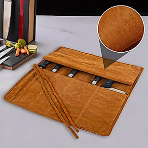 Genuine Leather Knife Roll, Knife Bags for Chefs Professional, Small Chef'S Knife Case Holder,Knives Holders Protectors with 5 Slots,Portable Chef Knife Bag Chef Knife Roll Case Storage Pouch