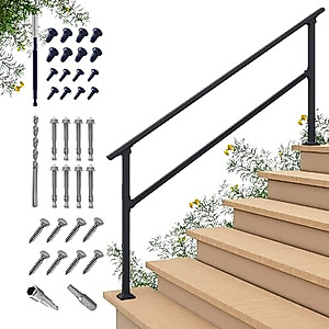 CHR Fence & Rail Hand Rails for Outdoor Steps, 6 Step Railing & Indoor Stair Railing Kit, Railings for Outdoor Steps and Hand Rails for Seniors for Porch Railing & Deck Hand Rail, 5-6 Step Handrail