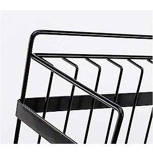 SUNFICON Dish Drainer Dish Drying Rack Kitchen Countertop Dishes Draining Holder Organizer with Drip Tray Cutlery Utensil Holder Heavy Duty Metal RV Studio Small Apartment 18.5x10.83x7.48in,Black