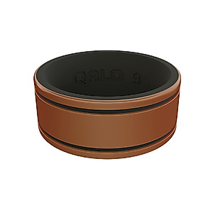 QALO Men's Rubber Silicone Ring, Metallic Striped Strata, Comfort Fit, Silicone Rubber Wedding Band, Breathable, Durable Wedding Ring for Men, 9mm Wide 1.85mm Thick, Copper & Black, Size 9