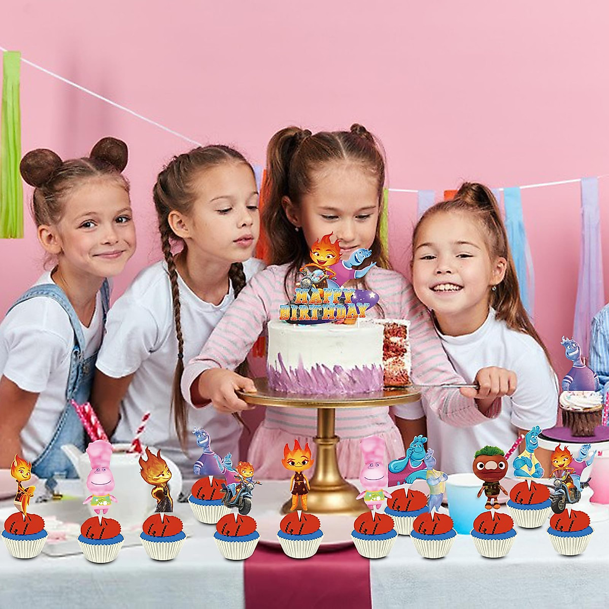 Elemental Birthday Party Supplies, 25pcs Elemental Party Decorations Cake Cupcake Toppers for Kids Girls and Boys Elemental Birthday Party Favors