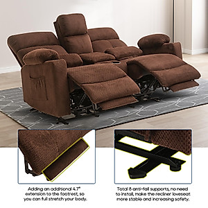 RIHEREFY 68'' RV Power Loveseat Recliner Sofa | Reclining Loveseat with Console & Cup Holder | Double Recliner Sofa | Theater Seating Loveseat with Heat and Massage (Fabric, Coffee)