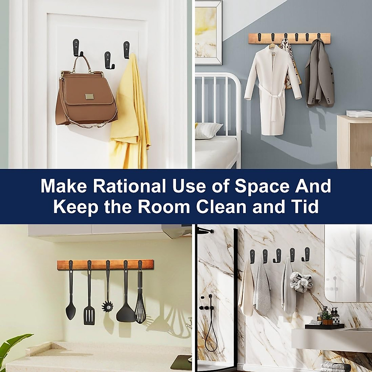 8 Pcs Wall Mounted Hooks,Black Round Head Hook Made of Heavy Metal Fit for Hanging Coat Luggage Key,Usually Used in Garage Bathroom Kitchen Restaurant Outdoor (Black-8Pcs)